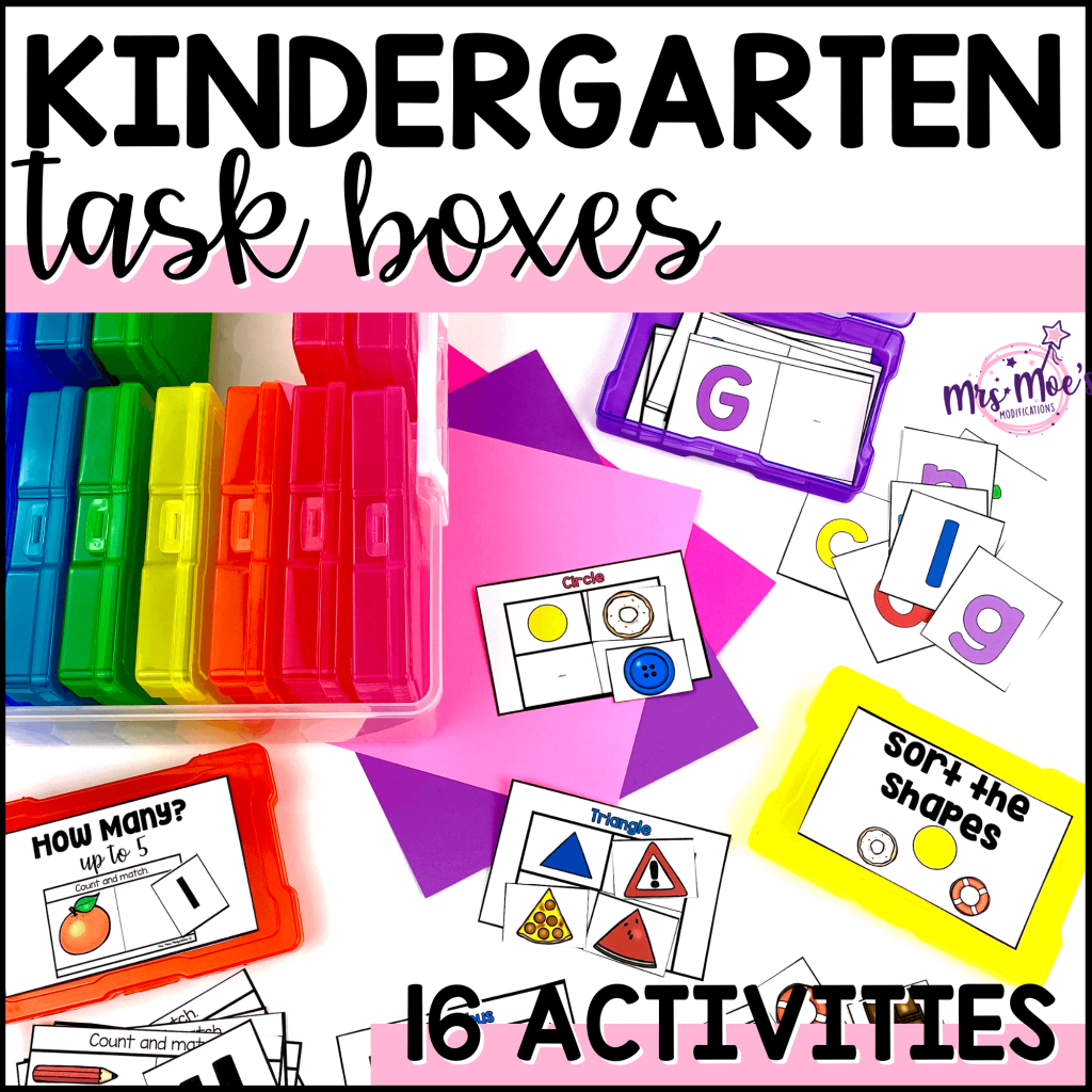 Kindergarten Task Boxes - Mrs. Moe's Modifications