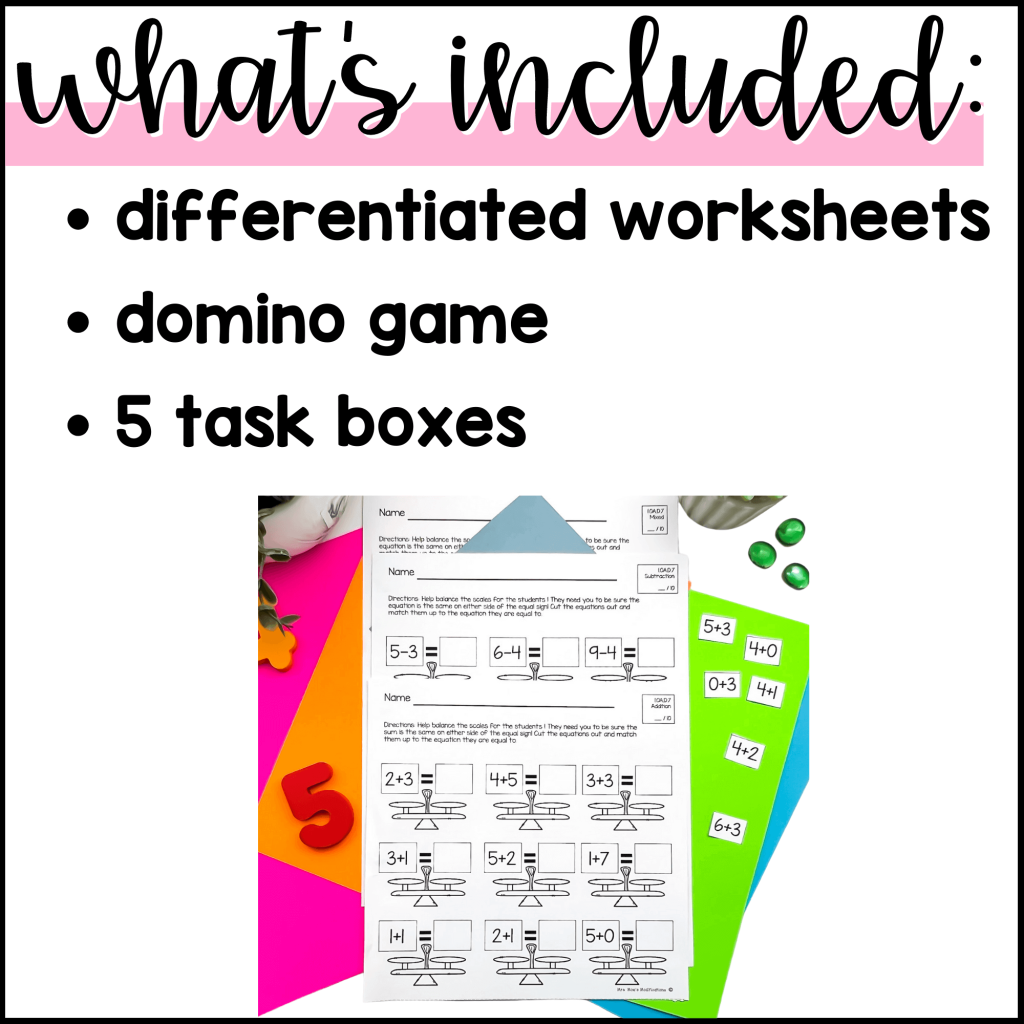 Understanding the Equal Sign: Task Boxes - Mrs. Moe's Modifications