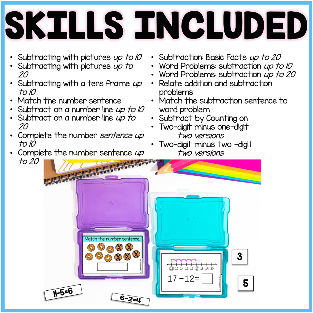Subtraction Task Boxes: Math Skills Pack - Mrs. Moe's Modifications