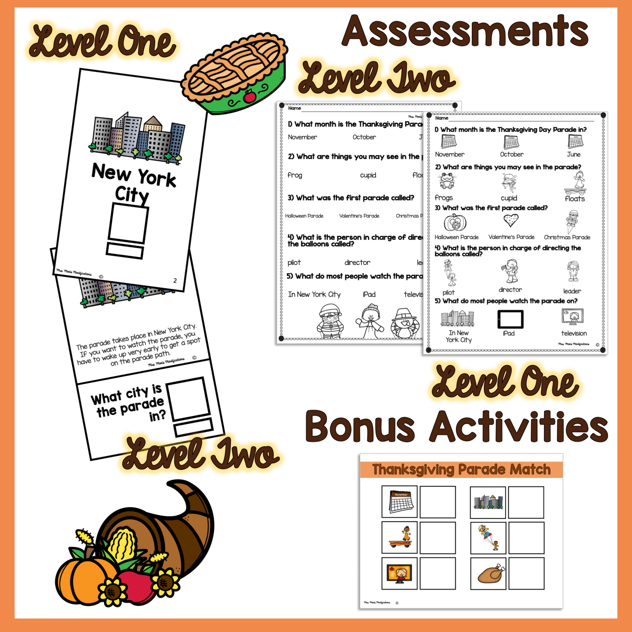 NYC Thanksgiving Day Parade- Adapted Book - Mrs. Moe's Modifications