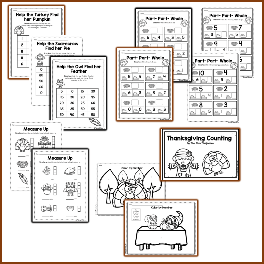 Thanksgiving Math Worksheets- NO PREP - Mrs. Moe's Modifications