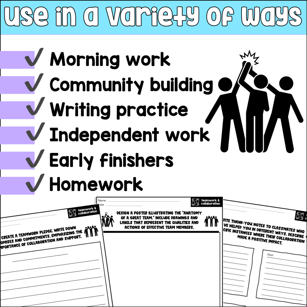 Teamwork and Collaboration Writing Prompts: Character Education - Mrs ...
