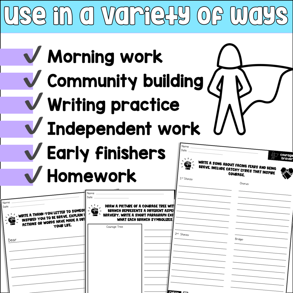 Courage and Bravery Writing Prompts: Character Education - Mrs. Moe's ...