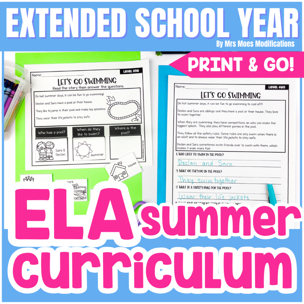 Extended School Year (ESY) ELA Summer Curriculum - Mrs. Moe's Modifications