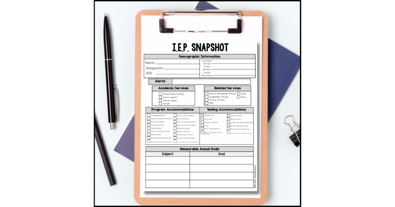 Free Editable IEP at a Glance - Mrs. Moe's Modifications