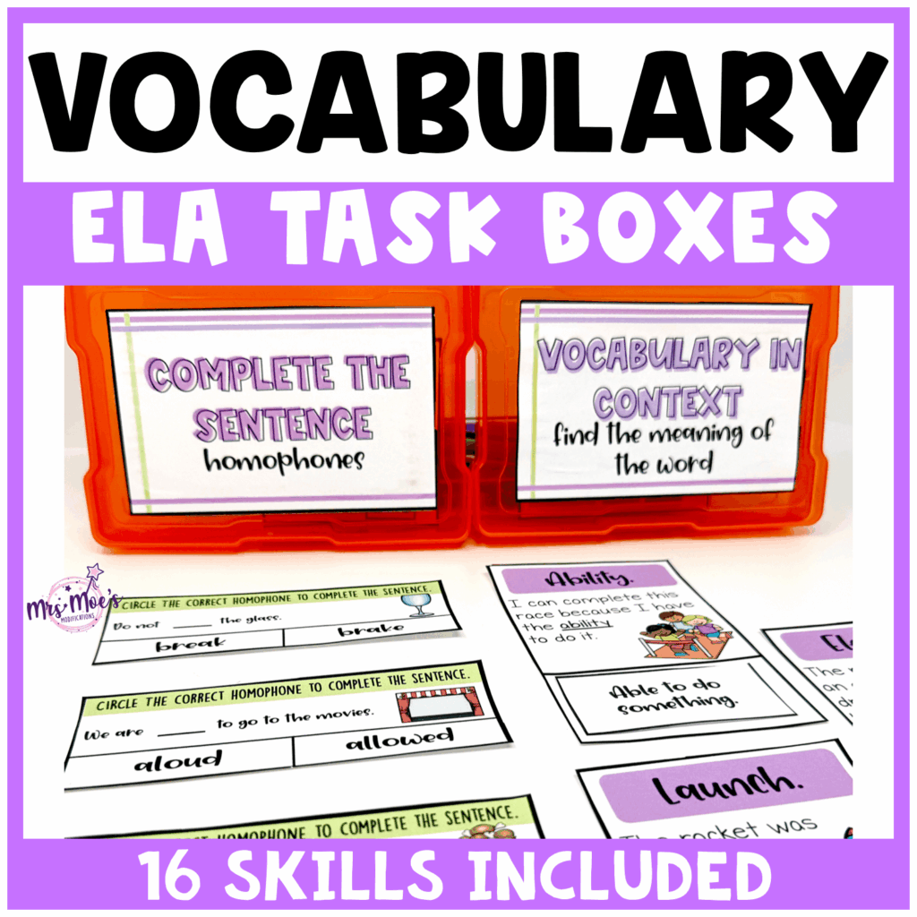 Vocabulary Task Boxes: ELA Task Box - Mrs. Moe's Modifications